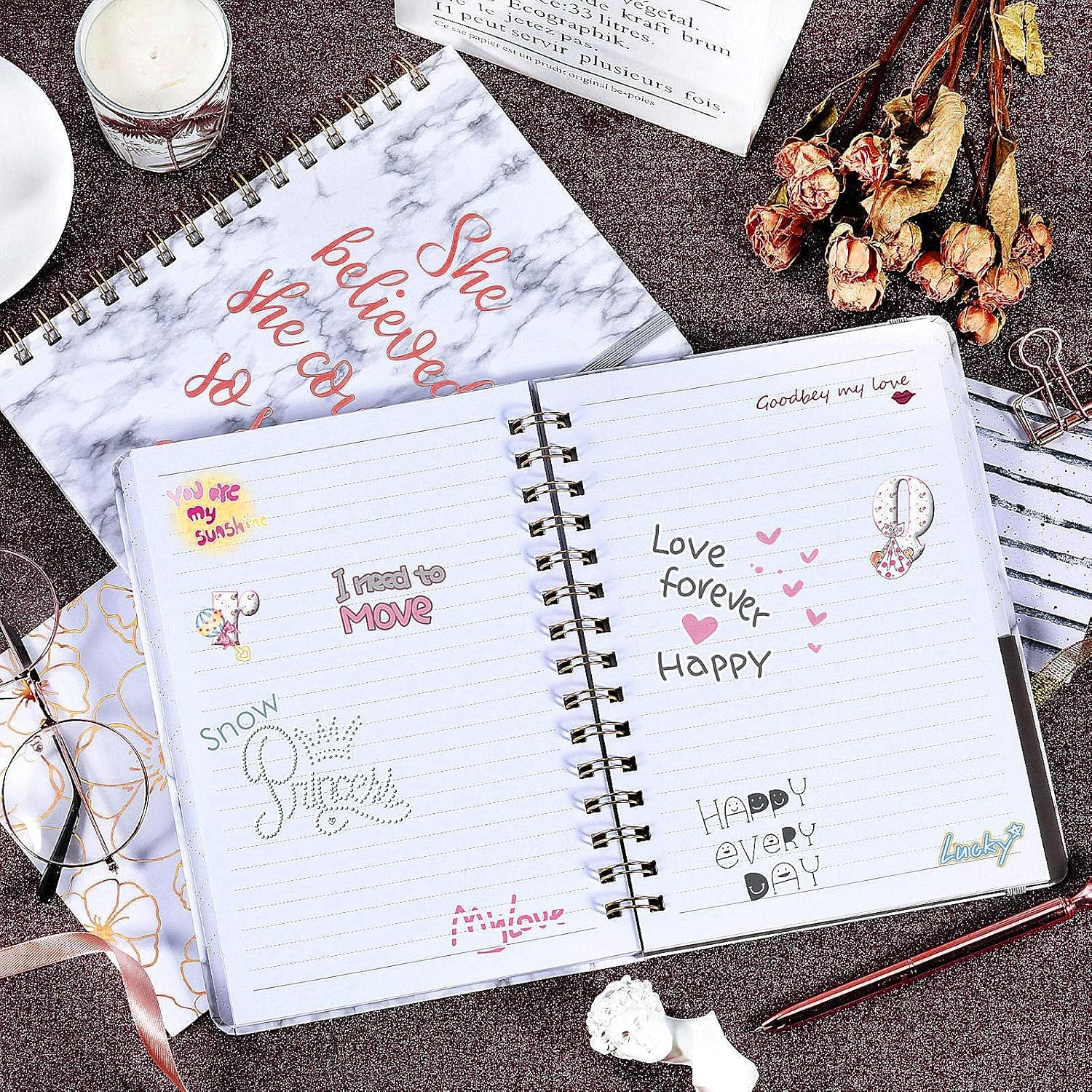 Ruled Notebook/Journal - Lined Journal with Premium Thick Paper, 8.5" X 6.4", College Ruled Spiral Notebook/Journal, Banded with Waterproof Hardcover, Exquisite Inner Pocket for School, Office & Home