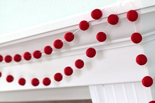 Red Felt Ball Garland- Christmas, Valentine's Day- 1" (2.5 cm) Wool Felt Balls