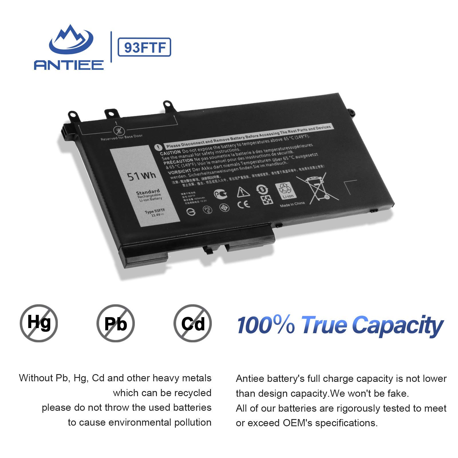 ANTIEE 51Wh 93FTF Laptop Battery Replacement for Dell Latitude 5280 5480 5580 5590 5490 5288 5290 5488 E5280 E5480 E5580 E5490 E5590 E5290 Precision 15 3520 3530 Series D4CMT 4YFVG 83XPC 083XPC