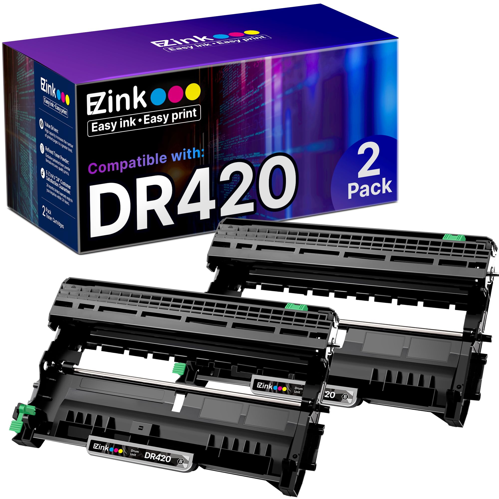 E-Z Ink (TM) Compatible Drum Unit Replacement for Brother DR420 DR 420 DR-420 for HL-2270DW HL-2280DW HL-2230 HL-2240 MFC-7360N MFC-7860DW DCP-7065DN Intellifax 2840 Printer (Black,High Yield, 2 Pack)