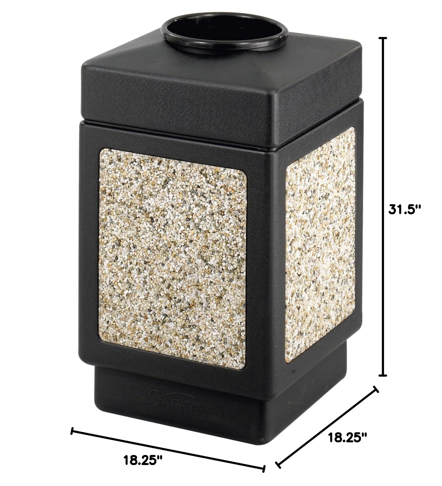 Safco Products Canmeleon Outdoor/Indoor Aggregate Panel Trash Can 9471NC, Black, Natural Stone Panels, 38 Gallon Capacity