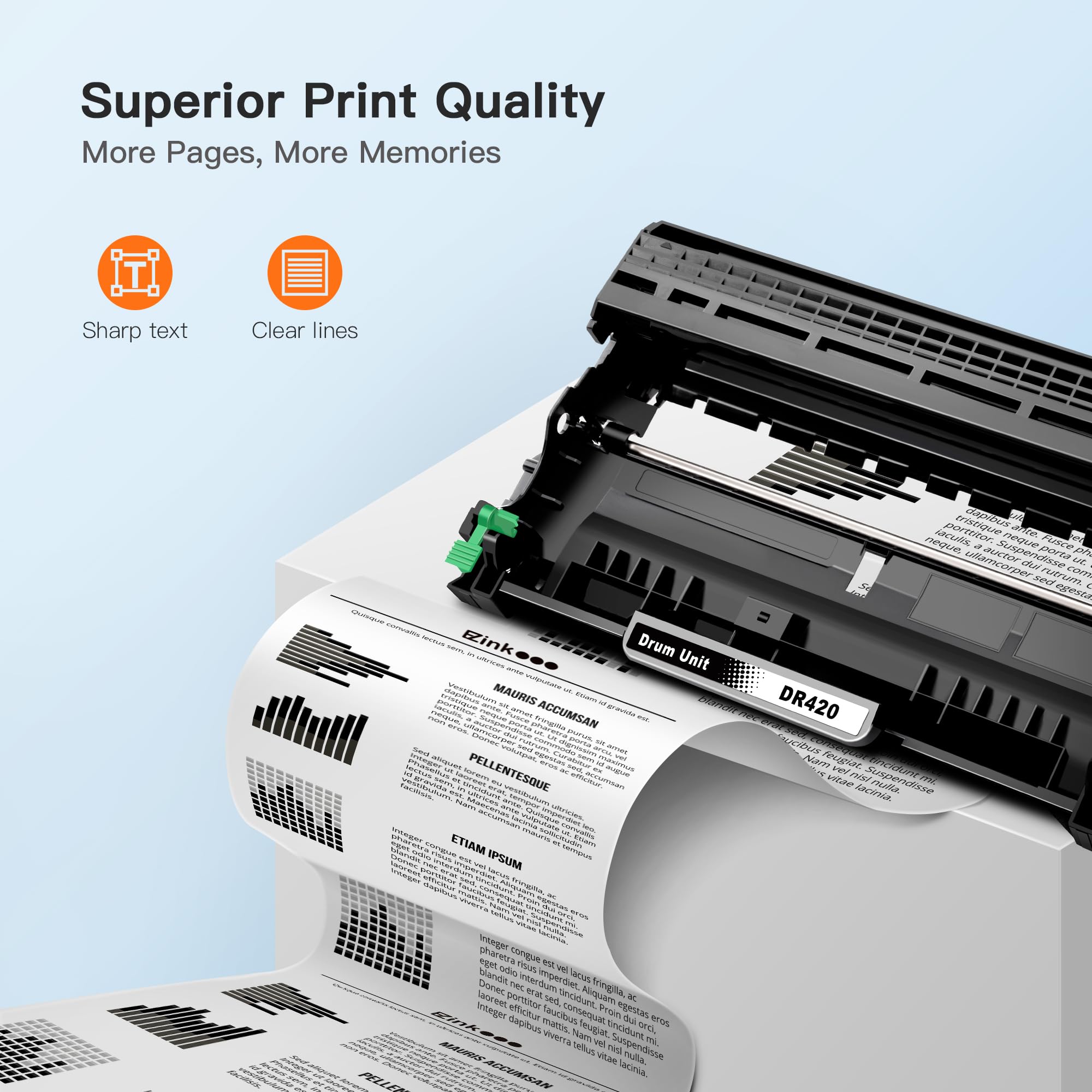 E-Z Ink (TM) Compatible Drum Unit Replacement for Brother DR420 DR 420 DR-420 for HL-2270DW HL-2280DW HL-2230 HL-2240 MFC-7360N MFC-7860DW DCP-7065DN Intellifax 2840 Printer (Black,High Yield, 2 Pack)