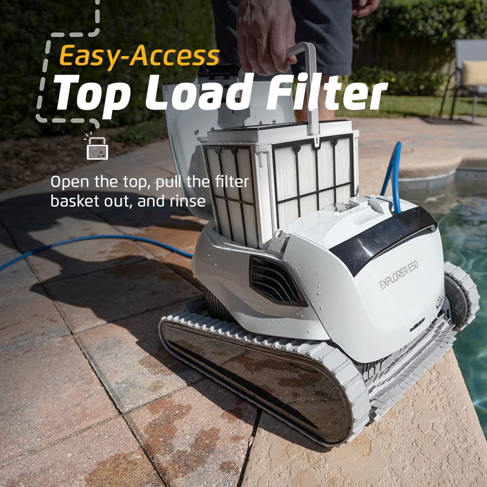 Dolphin Explorer E50 Wi-Fi Automatic Robotic Pool Vacuum Cleaner Includes Caddy for Easy Transport and Store, Ideal for Inground Pool Up to 50 Feet in Length