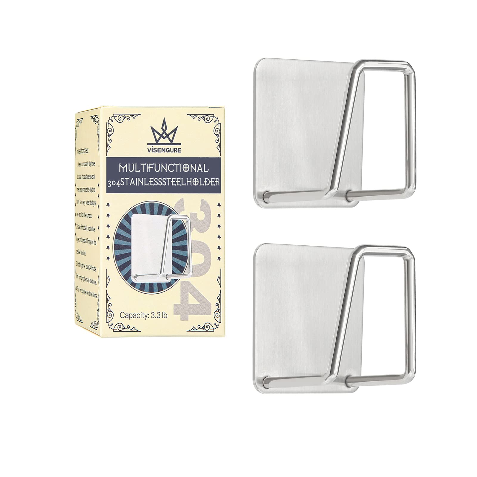 Visengure Sponge Holders for Kitchen Sink 2 Packs, Slivery 304 Multifuctional Stainless Steel Holder, 3.3 lbs Capacity