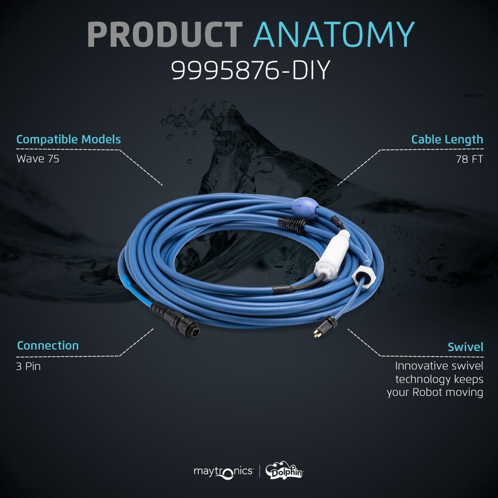 Dolphin Genuine Replacement Part β Durable 78 FT Blue Cable with Swivel for Tangle-Free Operation β 9995876-DIY