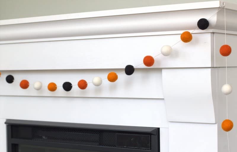 Halloween Felt Ball Garland- Orange, Tangerine, Black, White- 1" (2.5 cm) Wool Felt Balls- Autumn Fall Pumpkin
