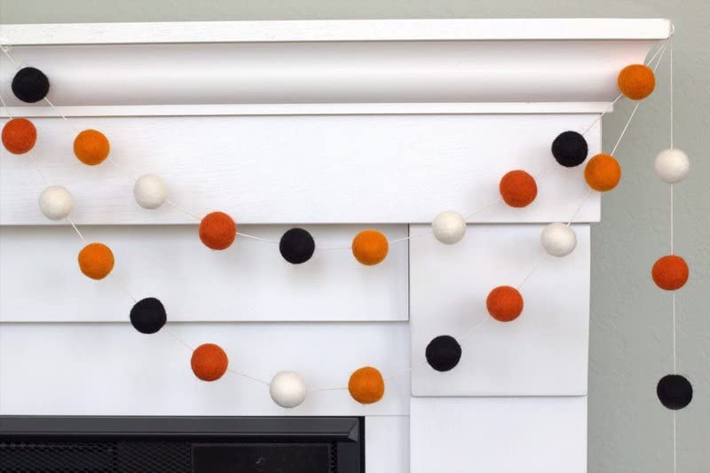 Halloween Felt Ball Garland- Orange, Tangerine, Black, White- 1" (2.5 cm) Wool Felt Balls- Autumn Fall Pumpkin