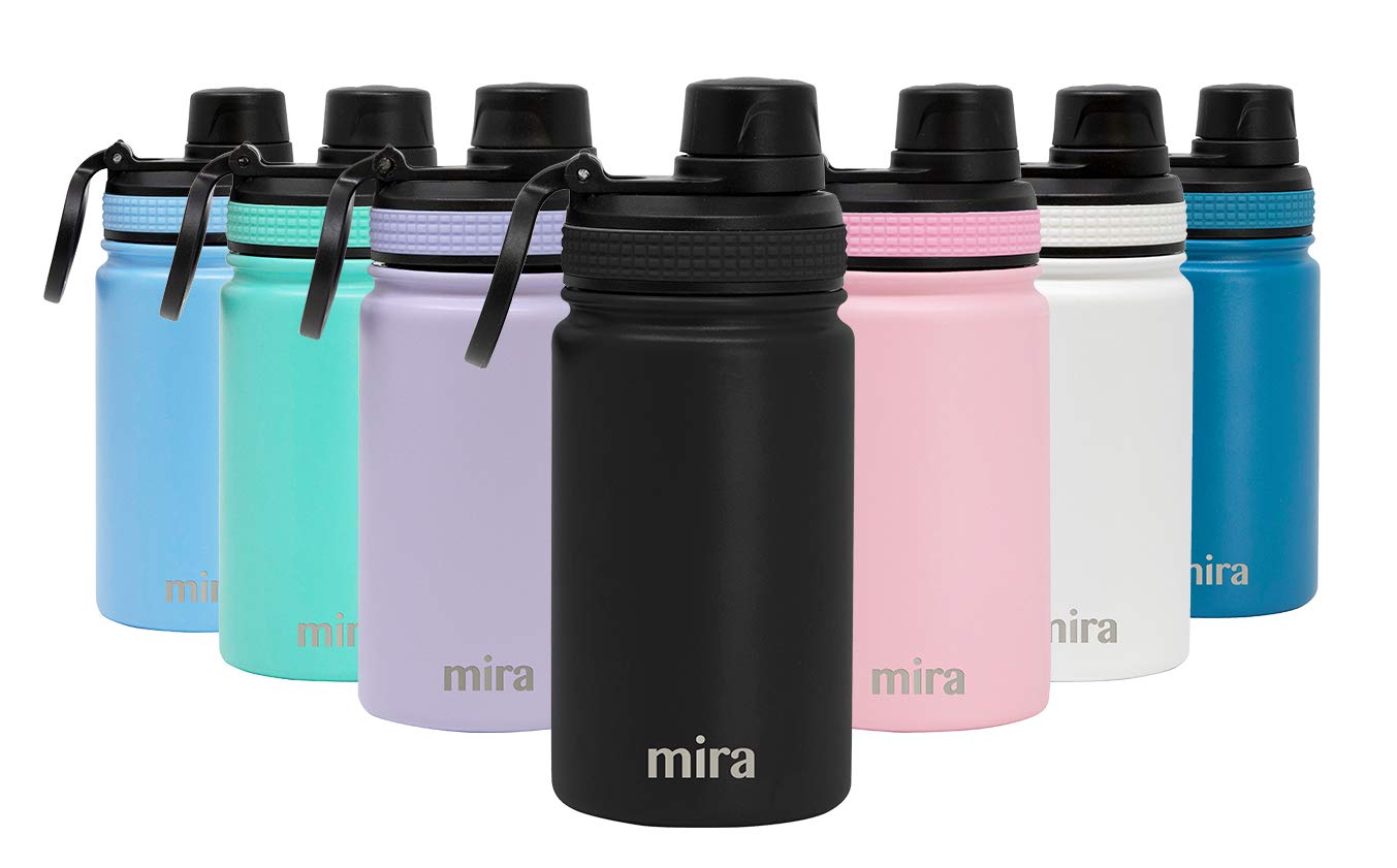 MIRA 12 oz Stainless Steel Kids Water Bottle - Metal Thermos Flask Keeps Cold for 24 Hours, Hot for 12 Hours - Double Wall Vacuum Insulated - Leak Proof BPA-Free Lid - Rose Pink
