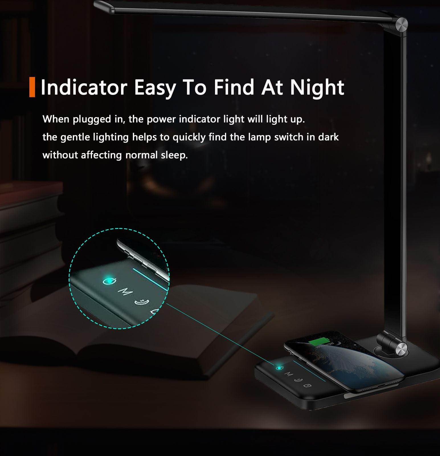 AFROG Multifunctional LED Desk Lamp with 10W Fast Wireless Charger, USB Charging Port, 5 Lighting Modes,7 Brightness Levels, 40 min Timer, Night Light Function,Eye-Caring Office Lamp, 5000K,8W,Black