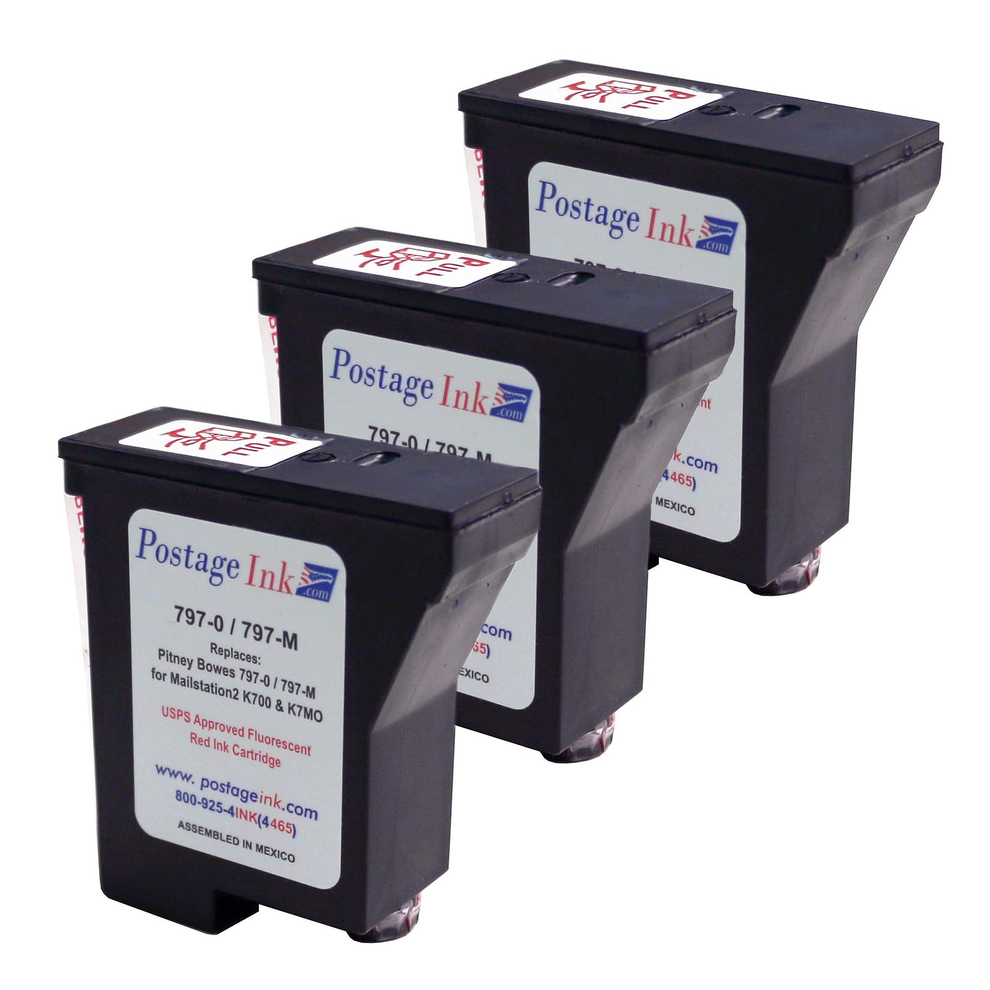 PostageInk.com 797-0 Ink Cartridge Replacement for use with mailstation (K700) and mailstation 2 (K7M0) Postage Meters, Set of 3