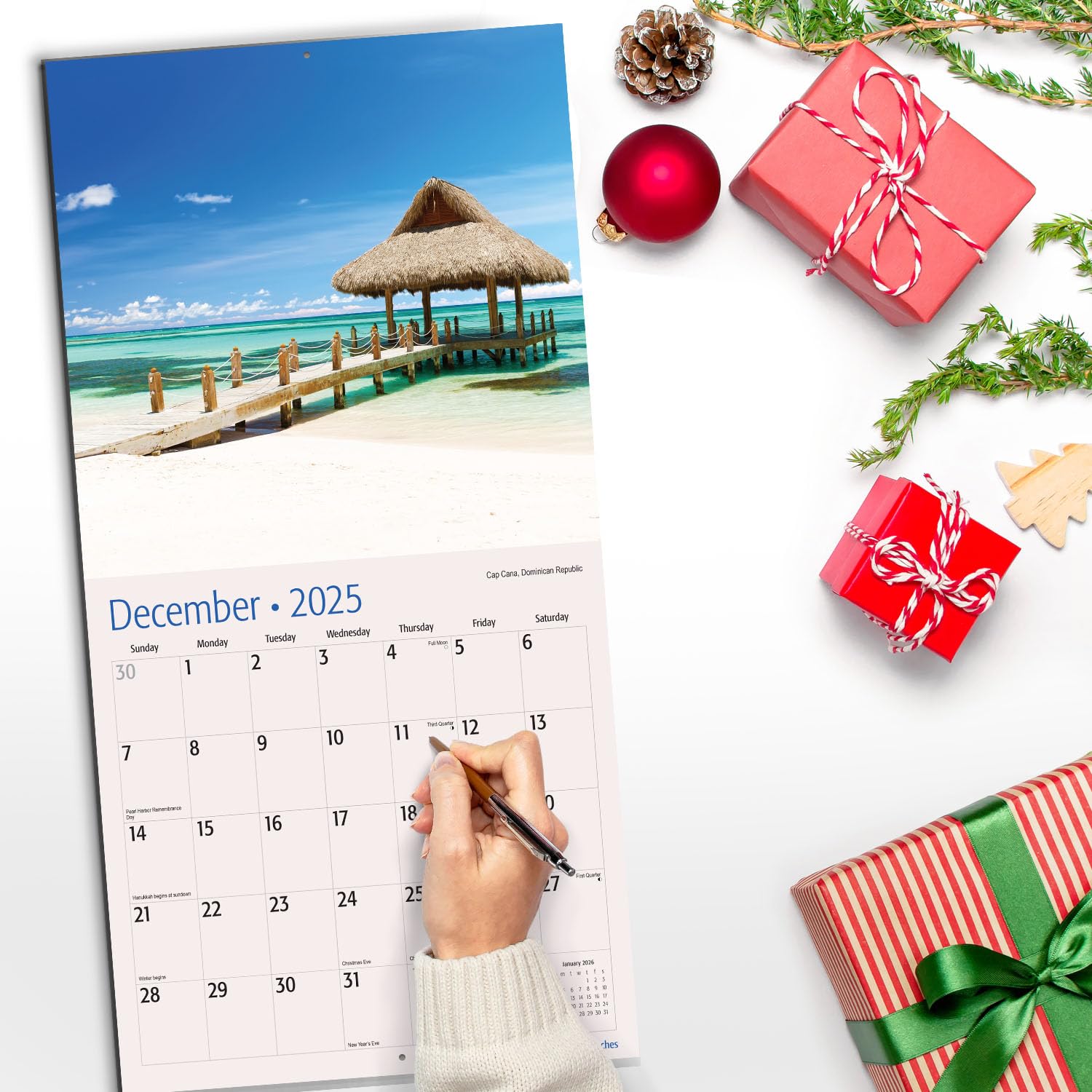 RED EMBER Tropical Islands 2023 Hangable Monthly Wall Calendar | 12" x 24" Open | Thick & Sturdy Paper | Giftable | Beautiful Scenic Beach Vacation Nature Photography