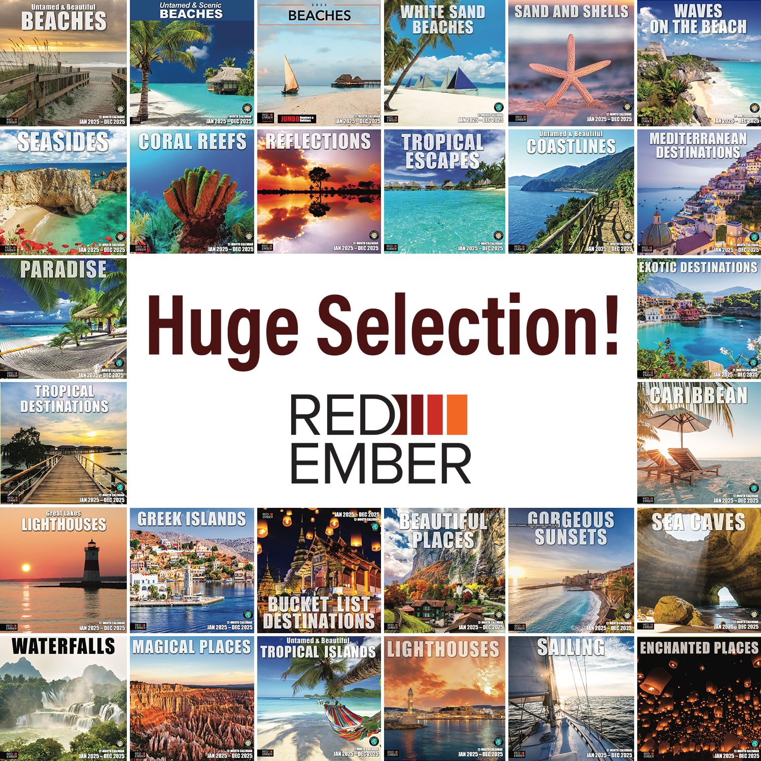 RED EMBER Tropical Islands 2023 Hangable Monthly Wall Calendar | 12" x 24" Open | Thick & Sturdy Paper | Giftable | Beautiful Scenic Beach Vacation Nature Photography