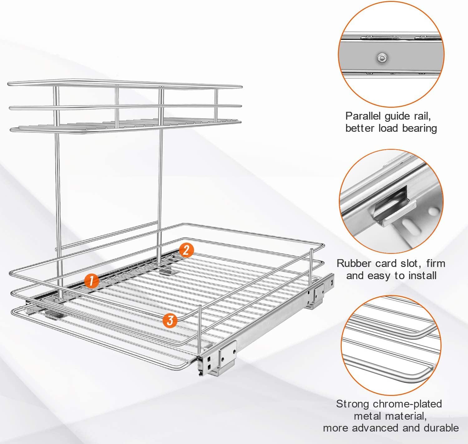 AHNR Pull Out Cabinet Organizer, 2-Tier Under Sink Slide Out Kitchen Cabinet Storage Shelves with Sliding Storage Drawer for Cabinet - 12.6W x 16.5D x 13H, Request at Least 13" Cabinet Opening