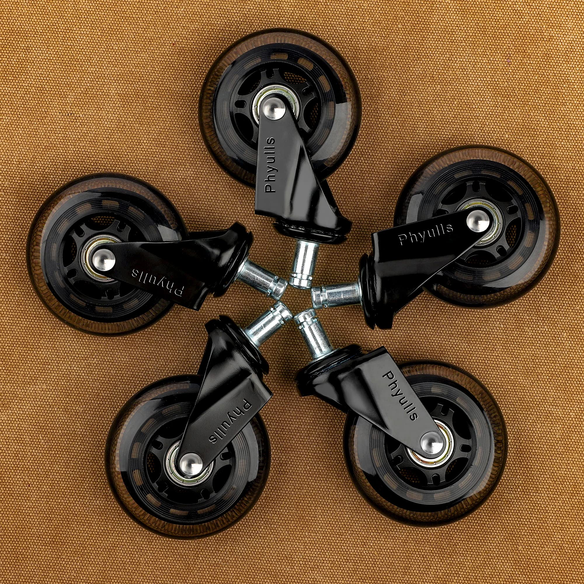 Office Chair Caster Wheels - 3" Rollerblade Rubber Replacement Chair Casters - Best Protection for Your Hardwood Floors No More Chair Mat Needed - Universal Fit,Smooth & Silent
