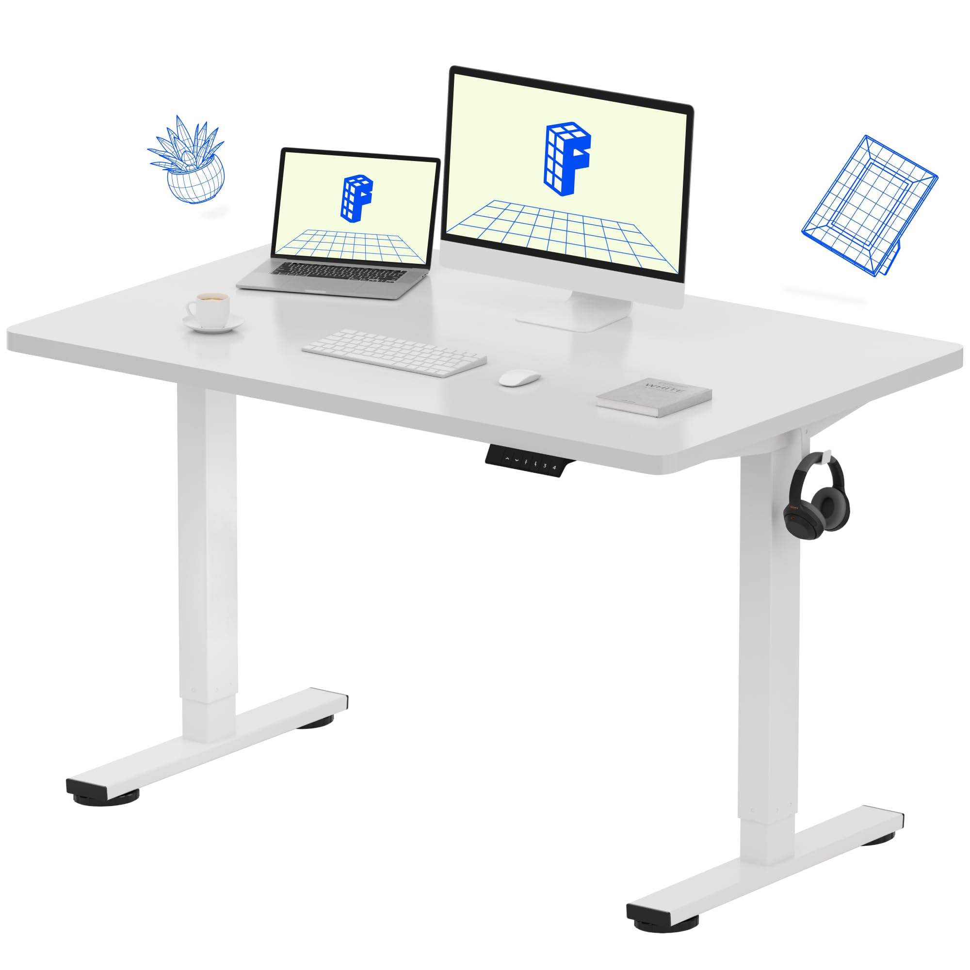 FLEXISPOT Electric Standing Desk White Whole Piece 48 x 30 Inch Desktop Adjustable Height Desk Home Office Computer Workstation Sit Stand up Desk (White Frame + 48inch White Top, 2 Packages)