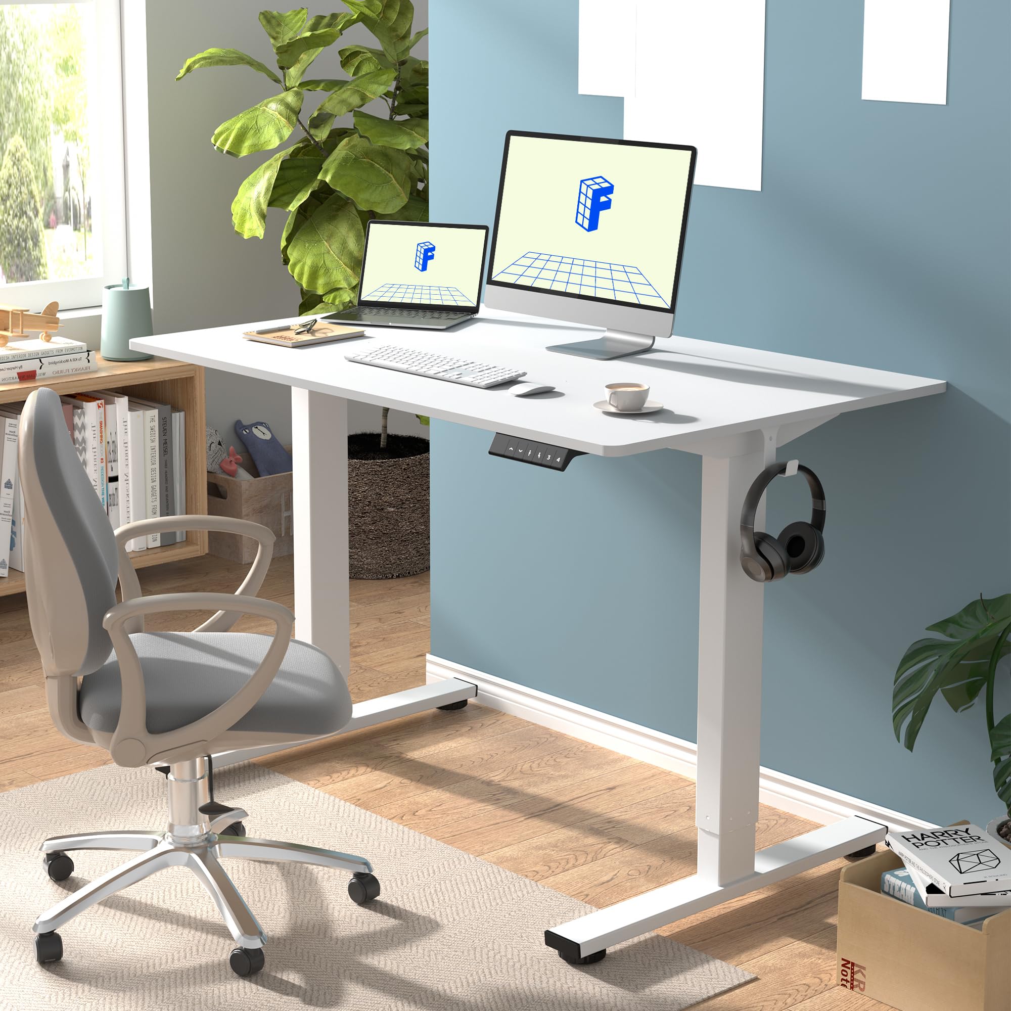 FLEXISPOT Electric Standing Desk White Whole Piece 48 x 30 Inch Desktop Adjustable Height Desk Home Office Computer Workstation Sit Stand up Desk (White Frame + 48inch White Top, 2 Packages)
