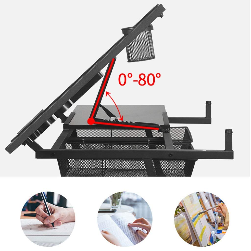 VejiA Drafting Table with Storage, Height Adjustable Tiltable Art Desk, Glass Panel Drawing Desk, for Work Study Painting Craft Table