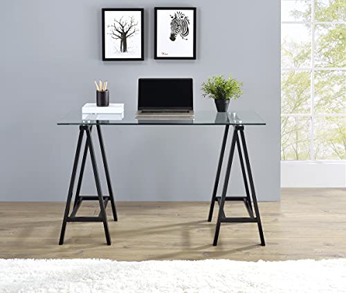 OSP Home Furnishings Middleton 47 Inch Desk with Clear Beveled Glass Top, Black Base