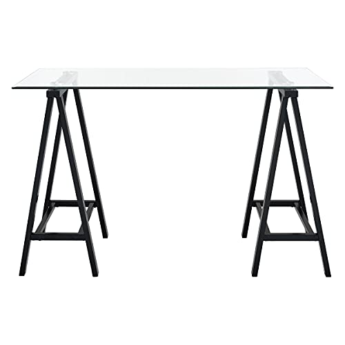 OSP Home Furnishings Middleton 47 Inch Desk with Clear Beveled Glass Top, Black Base