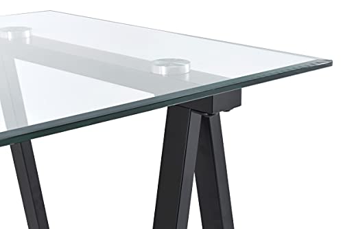 OSP Home Furnishings Middleton 47 Inch Desk with Clear Beveled Glass Top, Black Base
