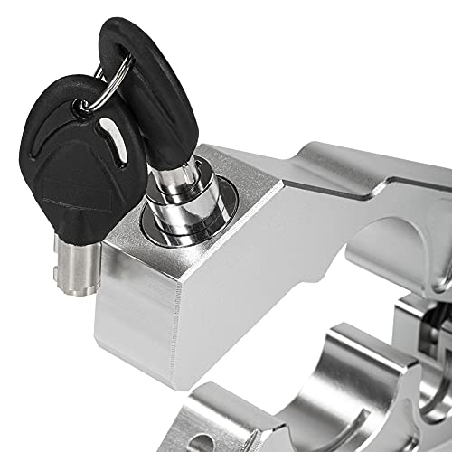 Bravedog Motorcycle Lock - Universal  Alloy CNC Motorcycle Handle Throttle Grip Security Lock with 2 Keys to Secure a Bike, Scooter, Moped or ATV in Under 5 Seconds(Silver)