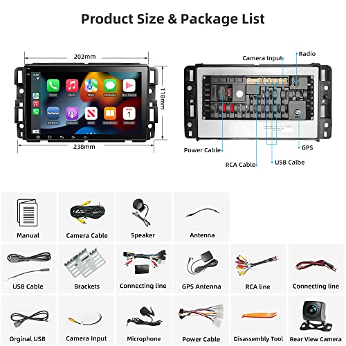 Android 12 Car Stereo for Chevrolet Chevy Silverado/GMC Sierra Yukon/Buick Enclave 2007-2012, 8 Inch GPS Navigation Touch Screen Radio with Bluetooth Backup Camera Wireless CarPlay&Android Auto,2+32GB