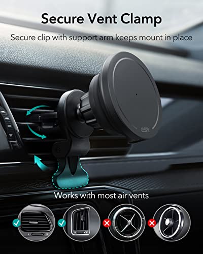 ESR Shift Wireless Car Charger (HaloLock), Compatible with MagSafe Car Charger, Detachable Fast Charging Pad, for Caseless iPhone 14/13/12 Series and Magnetic Cases, with 36W Car Adapter, Black