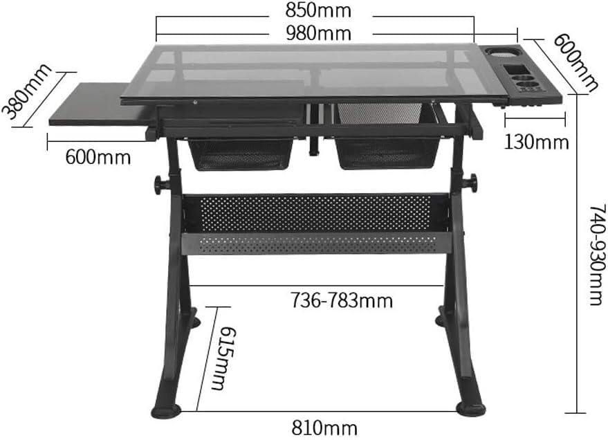 XiVue Drafting Table with Storage, Height Adjustable Tiltable Art Desk, Glass Panel Drawing Desk, for Work Study Painting Craft Table