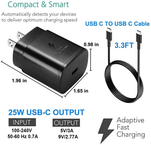 Fast Adaptive Wall Adapter 25W Charger for LG V60 ThinQ 5G UW with 4FT (1.2M) UrbanX USB C PD Charging and Data Transfer Cable - Black (US Version with Warranty)
