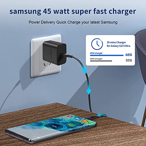 Samsung Galaxy S22 Ultra Charger,45W USB C Wall Charger Fast Charging for Samsung Galaxy S23/S23+/S23 Ultra/S22 Ultra/S22 Plus/S22/S21 Ultra/S21+/S20 Ultra/Note 20 with 6FT Type C Cable
