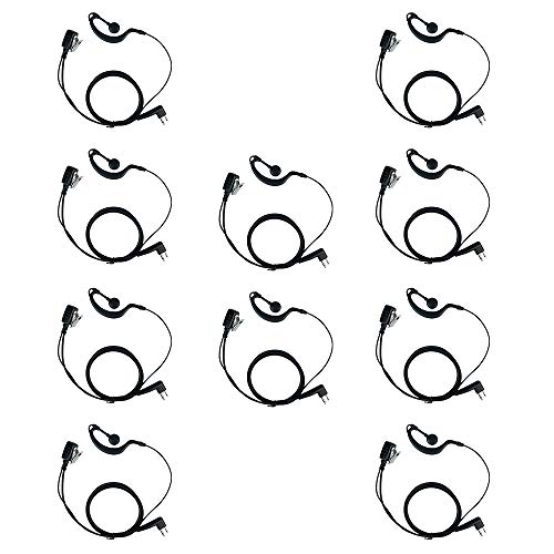 Klykon 2 Pin G Shape Earpiece Headset with Ptt Mic for Motorola cls1110 cp200 cls1410 cp185 cp200d rdm2070d walkie Talkie 2 Way Radio(10 Packs)