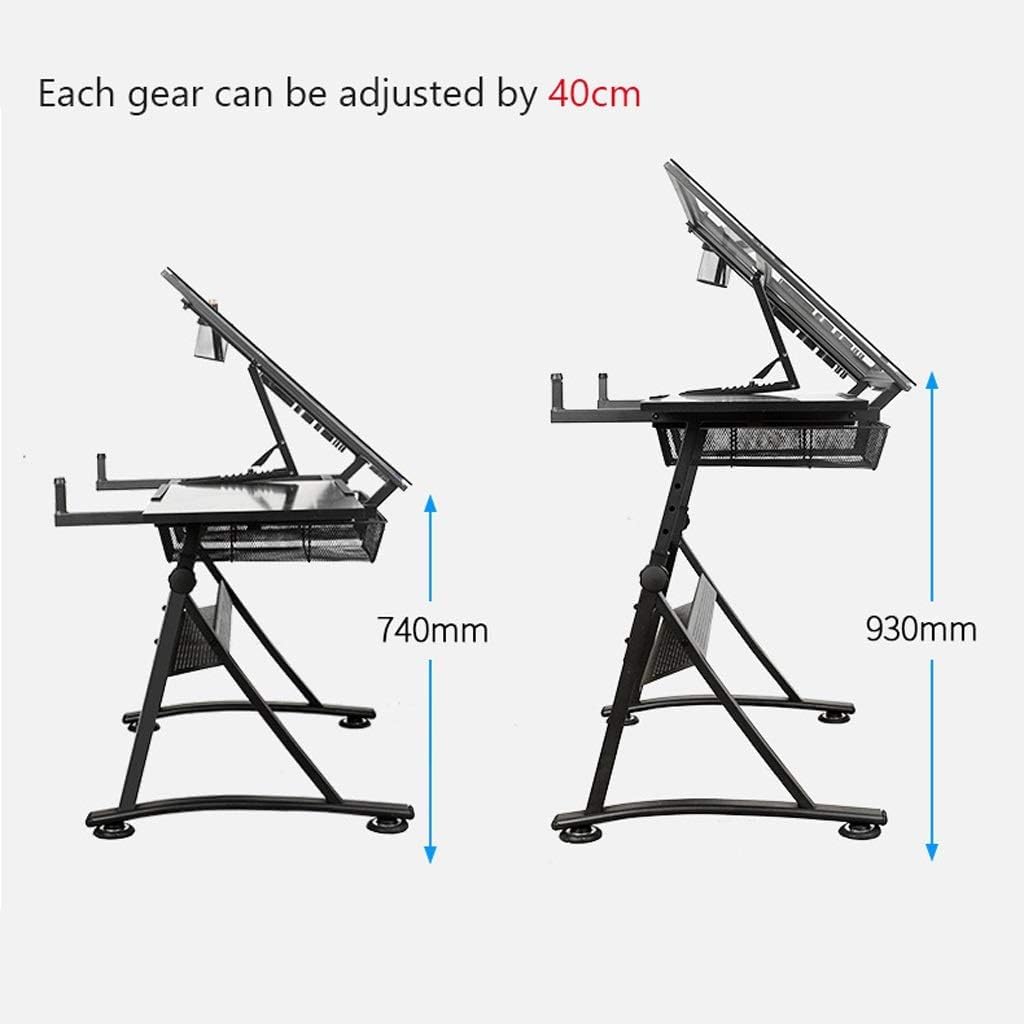 XiVue Drafting Table with Storage, Height Adjustable Tiltable Art Desk, Glass Panel Drawing Desk, for Work Study Painting Craft Table