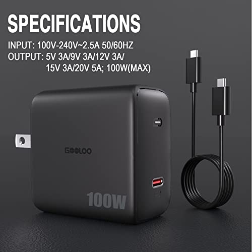 GOOLOO 100W USB C Wall Charger with Eva Protection Case for GT3000 GT4000 GT4000S, 100W PD GaN2 Fast Wall Charger Block with 6.6ft Cable, Compatible with MacBook iPad iPhone 14/13 Series and More