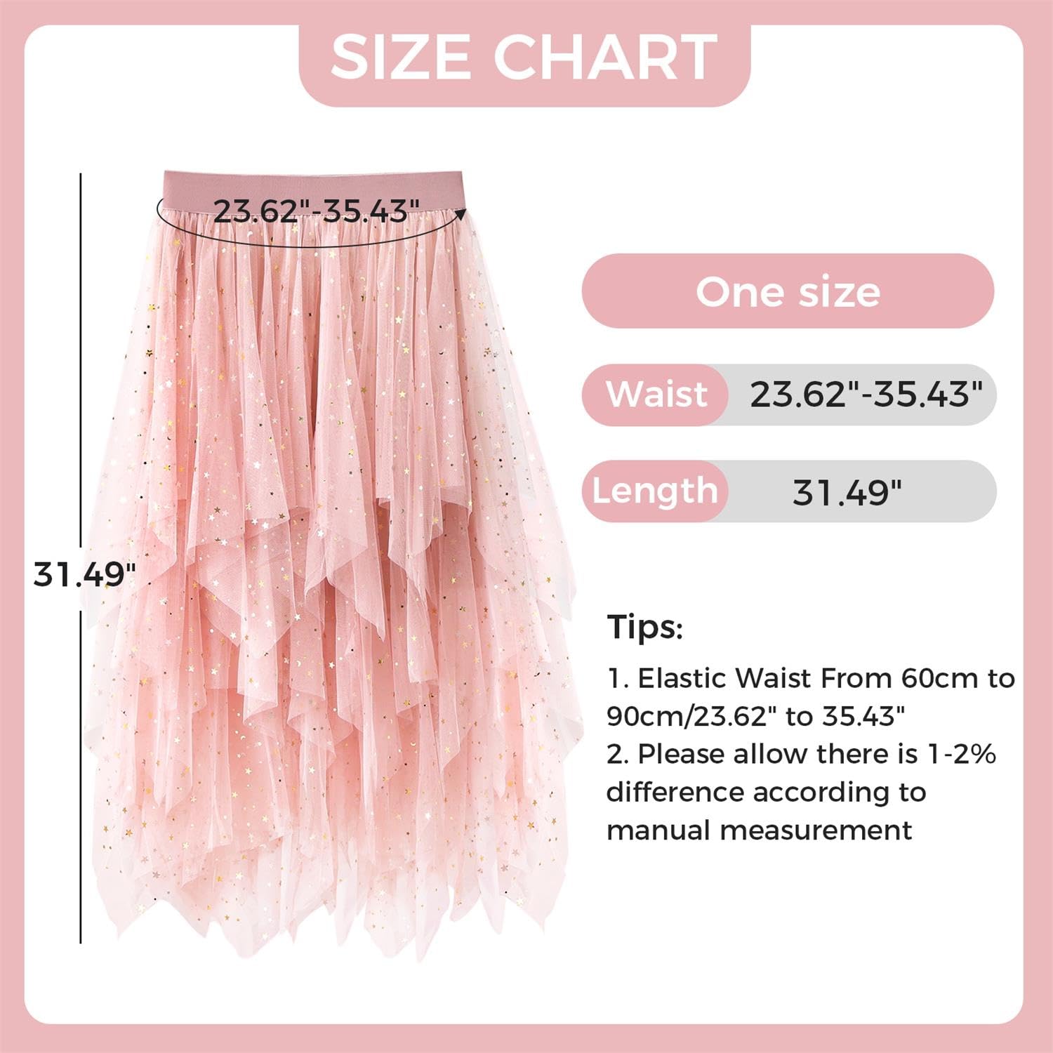 Reaowazo Tulle Skirts for Women Midi Long Fairy Skirt Tutu A-Line Mesh Layered High Elastic Waist Halloween Skirts Pink Sequin One Size