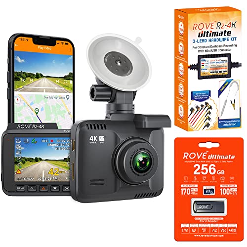 ROVE R2-4K Dash Cam | Hardwire Kit | 256GB Micro SD Card