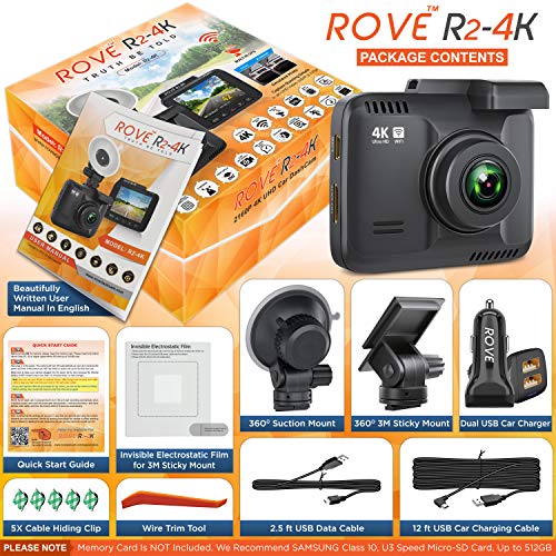 ROVE R2-4K Dash Cam | Hardwire Kit | 256GB Micro SD Card
