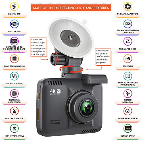 ROVE R2-4K Dash Cam | Hardwire Kit | 256GB Micro SD Card
