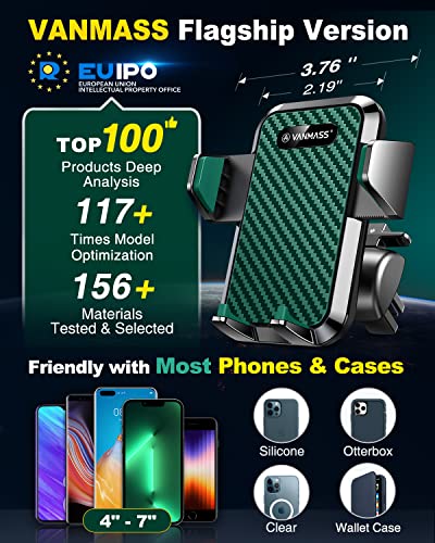VANMASS [2023 Upgraded] Car Dashboard Phone Holder Mount [Super Suction Cup] Compatible for iPhone 13 Pro Max 12 11 X Xr 8 7 Plus Mini Se Universal Cell Phone Windshield Vent Handsfree Cradle，Green