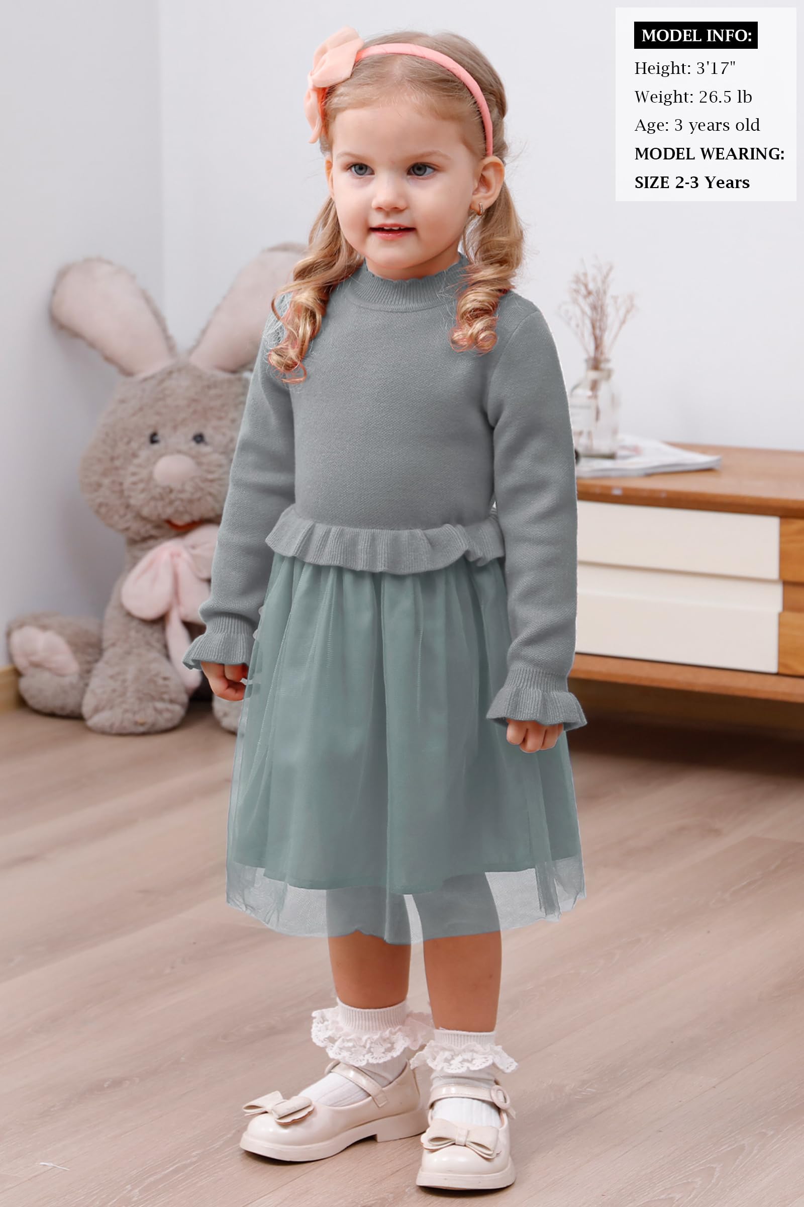ALISISTER baby-girls Tutu Long Sleeve Fall Winter Sweater Dress, 06 Grey, 3-4T