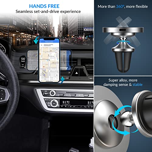 Magnetic Wireless Car Mount Charger for iPhone 14/13/12 Series, SINDOX Alloy Car Vent Mount Charger, with 45W USB C Car Charger, Compatible with MagSafe Charger Holder Fast Charging