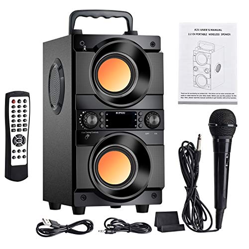Bluetooth Speaker, 60W (80W Peak) Portable Wireless Speaker with LED Colorful Lights, Double Subwoofer Heavy Bass, FM Radio, Loud Speaker for Home Outdoor Party Camping