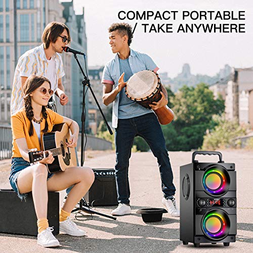 Bluetooth Speaker, 60W (80W Peak) Portable Wireless Speaker with LED Colorful Lights, Double Subwoofer Heavy Bass, FM Radio, Loud Speaker for Home Outdoor Party Camping