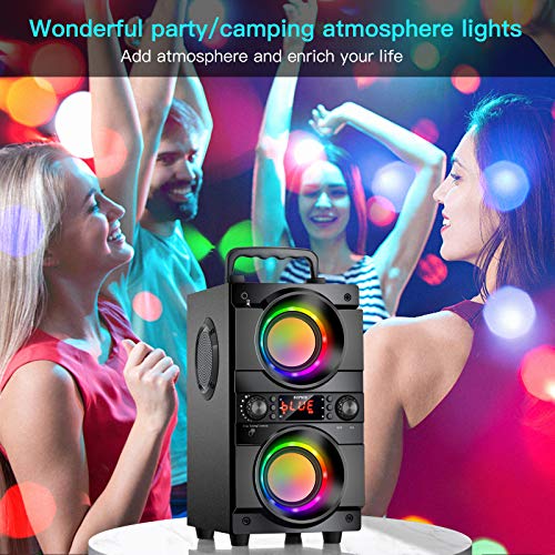 Bluetooth Speaker, 60W (80W Peak) Portable Wireless Speaker with LED Colorful Lights, Double Subwoofer Heavy Bass, FM Radio, Loud Speaker for Home Outdoor Party Camping