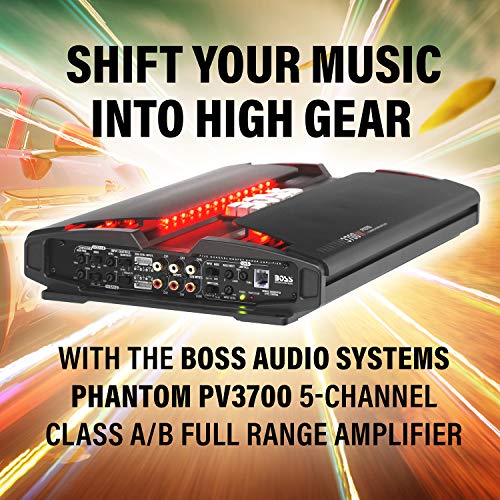 BOSS Audio Systems PV3700 5 Channel Car Stereo Amplifier – 3700 High Output, 5 Channel, 2/4 Ohm Stable, Low/High Level Inputs, High/Low Pass Crossover, Full Range, Bridgeable, for Subwoofer