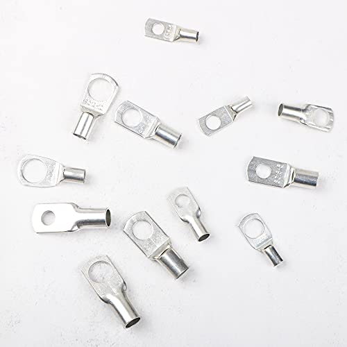 Wire Lugs Battery Cable Lugs AWG 10 8 6 4 Marine Grade Tinned Copper Wire Lugs Battery Cable Ends Eyelets SC Ring Terminal Connectors Assortment Kit with Heat Shrink Set-144Pcs