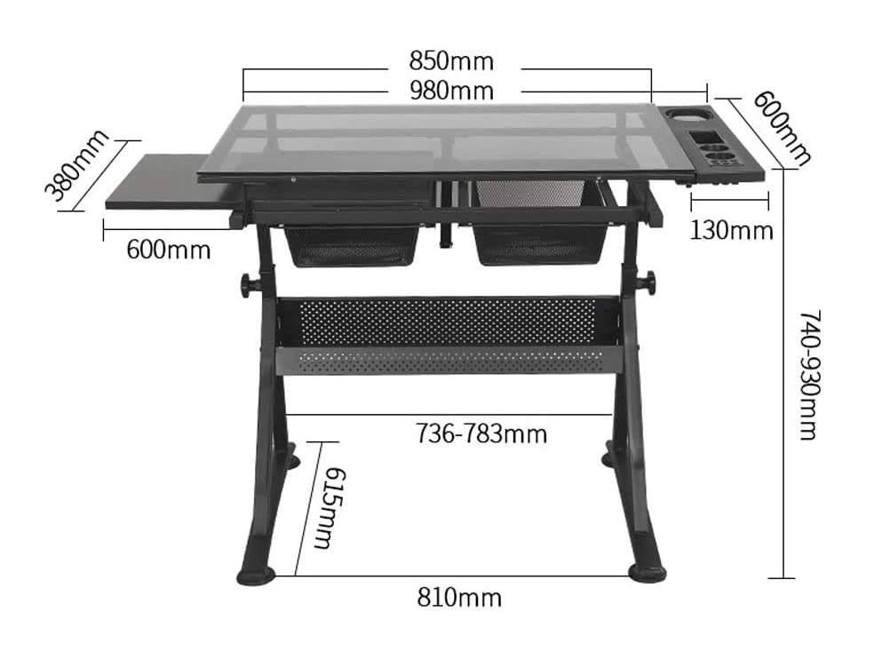 ROLTIN Drafting Tables Drawing Desk with Stool Height Adjustable Multifunctional Art Craft Artist Desk Tilt Glass Top Board Drawing Desk for Work Study Painting Craft Des