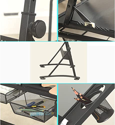 ROLTIN Drafting Tables Drawing Desk with Stool Height Adjustable Multifunctional Art Craft Artist Desk Tilt Glass Top Board Drawing Desk for Work Study Painting Craft Des