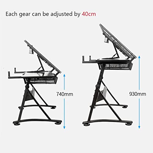 ROLTIN Drafting Tables Drawing Desk with Stool Height Adjustable Multifunctional Art Craft Artist Desk Tilt Glass Top Board Drawing Desk for Work Study Painting Craft Des