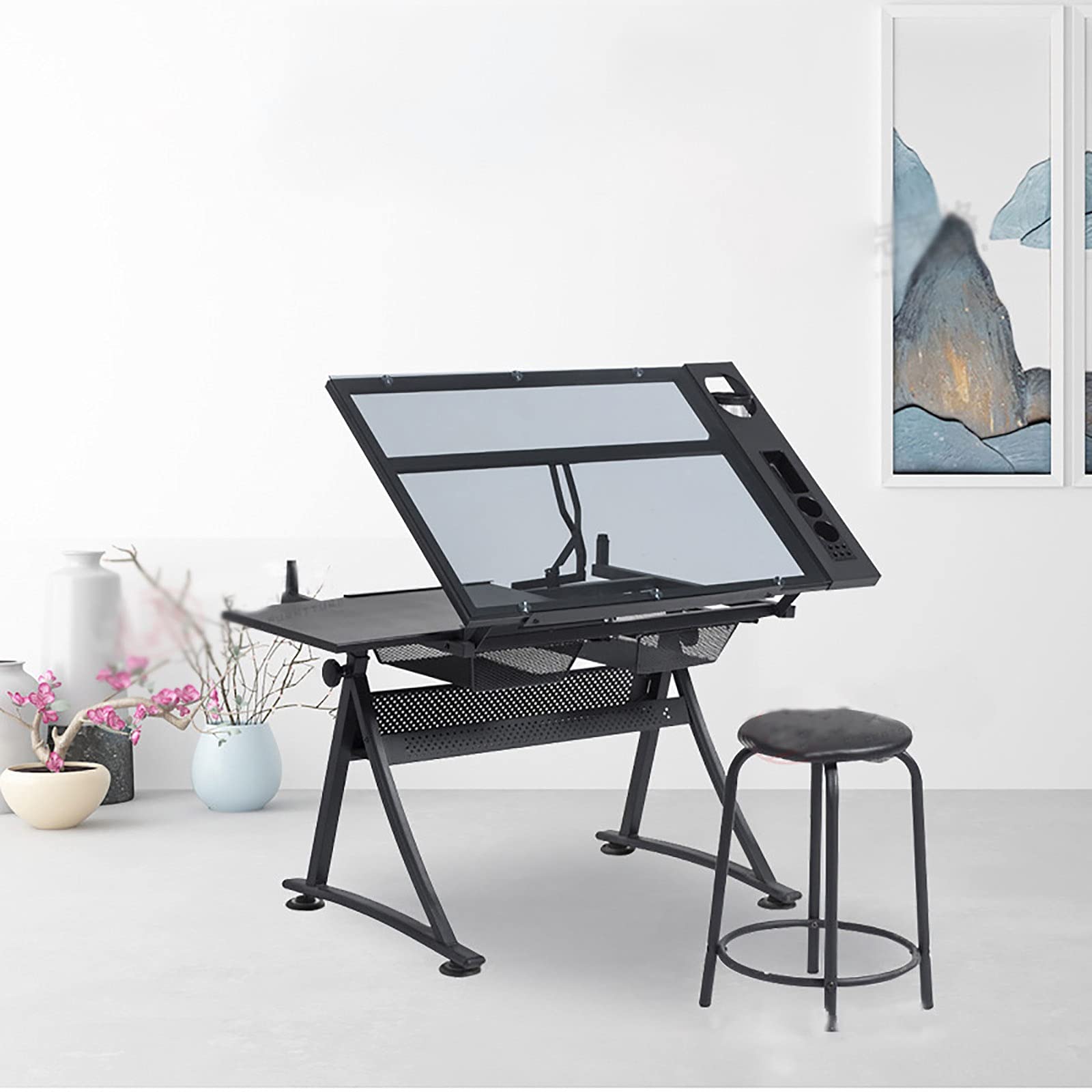 VejiA Painting Table American Children Adult Liftable Glass Drawing Table Art Work Table Drafting Tables