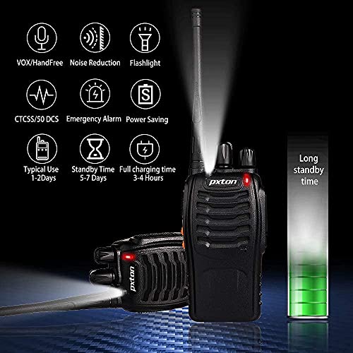 pxton Two Way Radios Long Range for Adults with Headphones, Walkie Talkies 16 Channel Handheld 2 Way Radio Rechargeable with Flashlight Li-ion Battery and Charger(8 Pack)